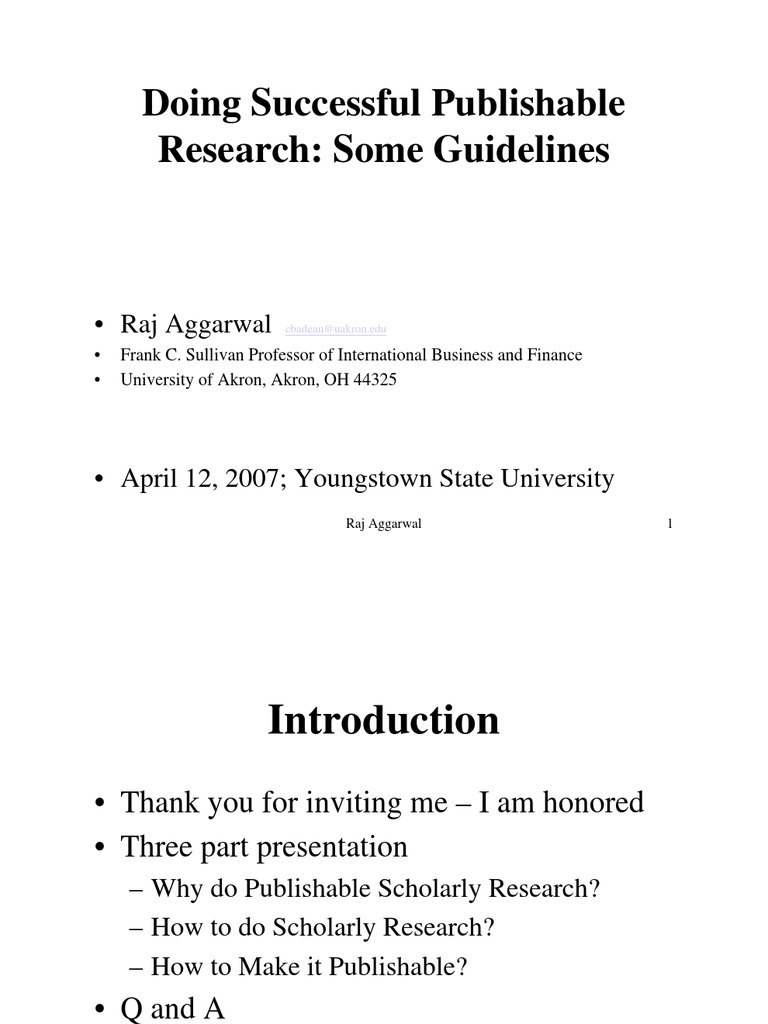 Doing Successful Publishable Research | PDF | Professor | Goal