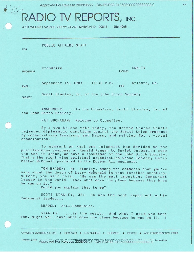 CNN Crossfire, Braden, Buchanan, John Birch Society's Stanley | PDF