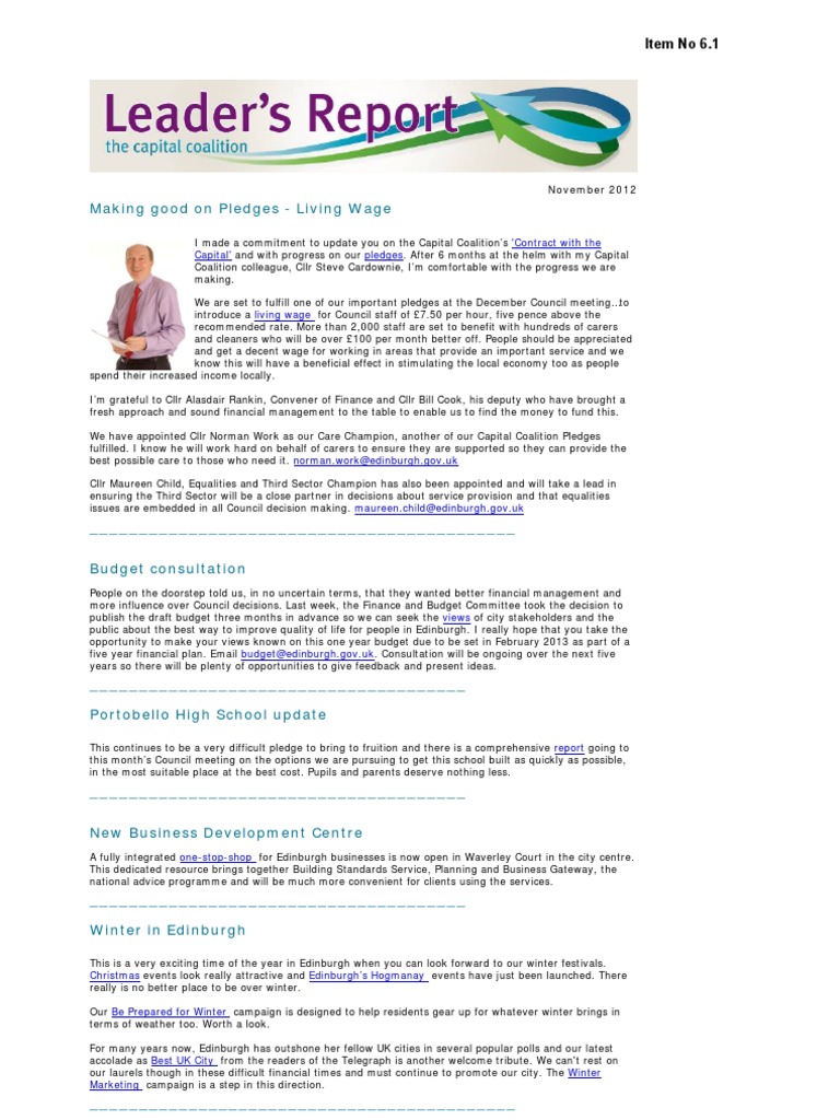 Item No 6.1 - Leaders Report | PDF | Edinburgh | Living Wage