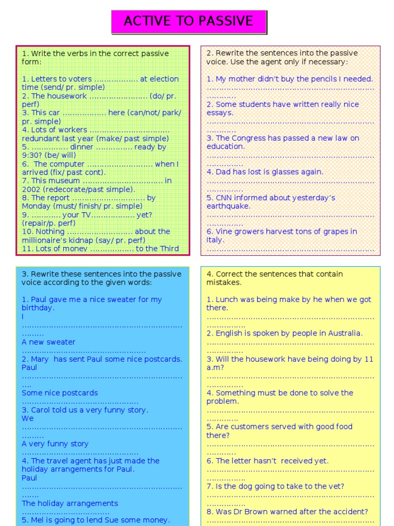 Active to Passive Voice Exercises | PDF | Sports & Recreation | Art