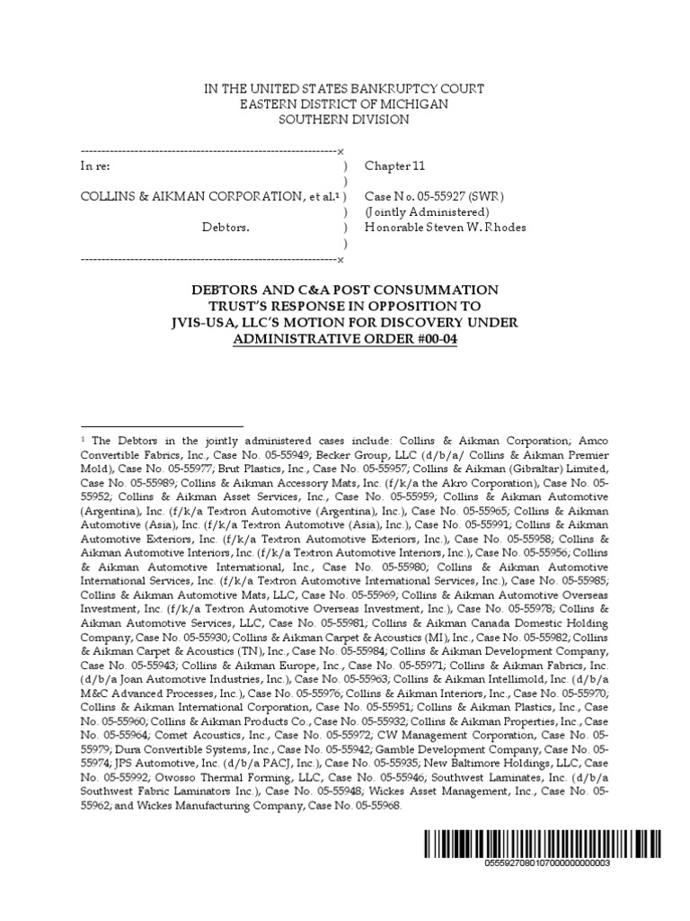 Debtors and C&A Post Consummation Trust'S Response in Opposition To ...
