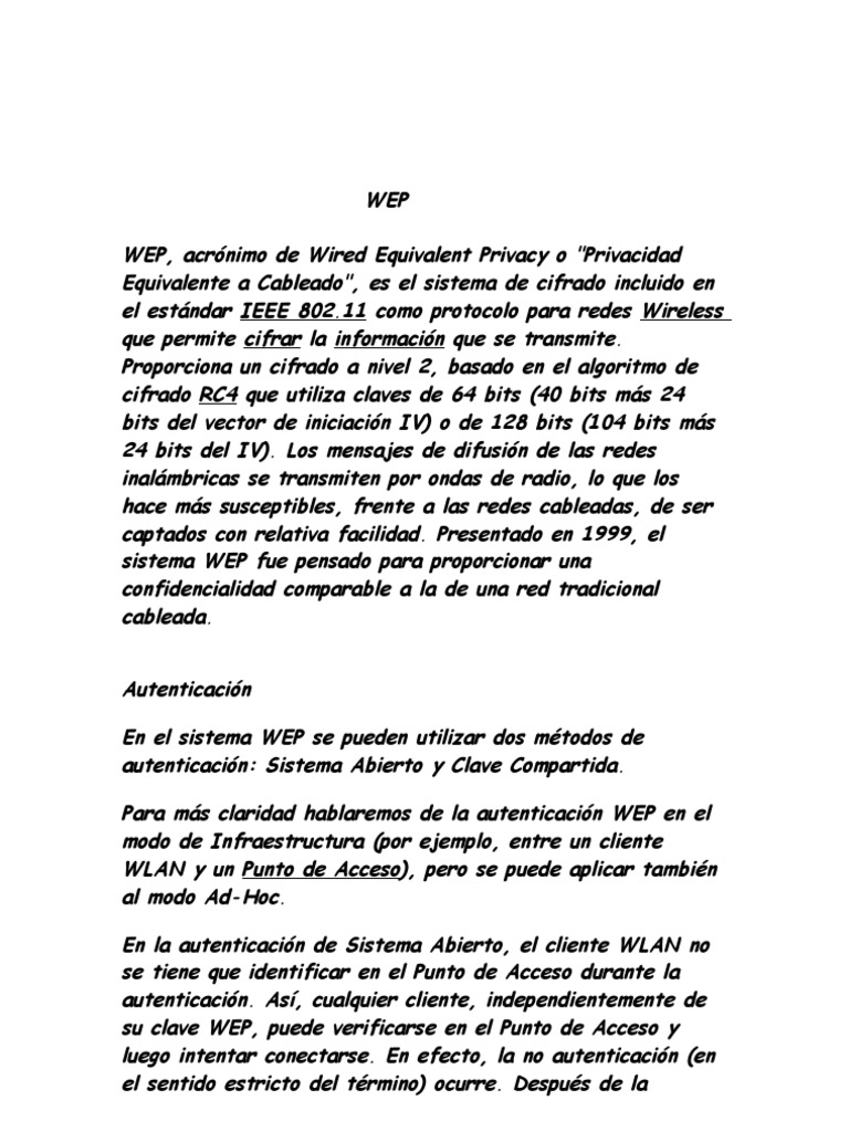 Seguridad Wep Wap Wpa2 | PDF | Ieee 802.11 | Protocolos de comunicaciones