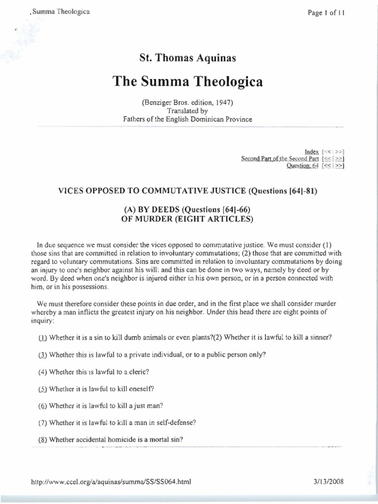 The Summa Theologica: S1. Thomas Aquinas | PDF | Courage | Sin