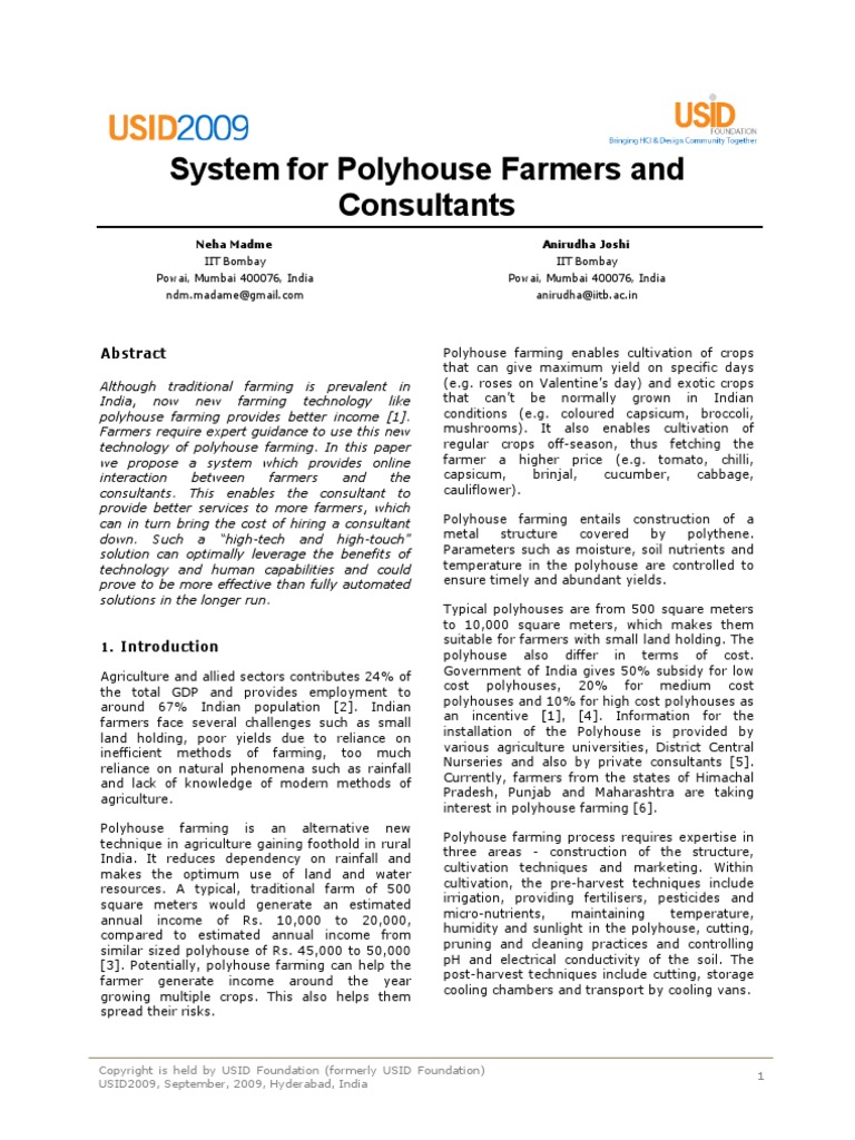 System For Polyhouse Farmers and Consultants | PDF