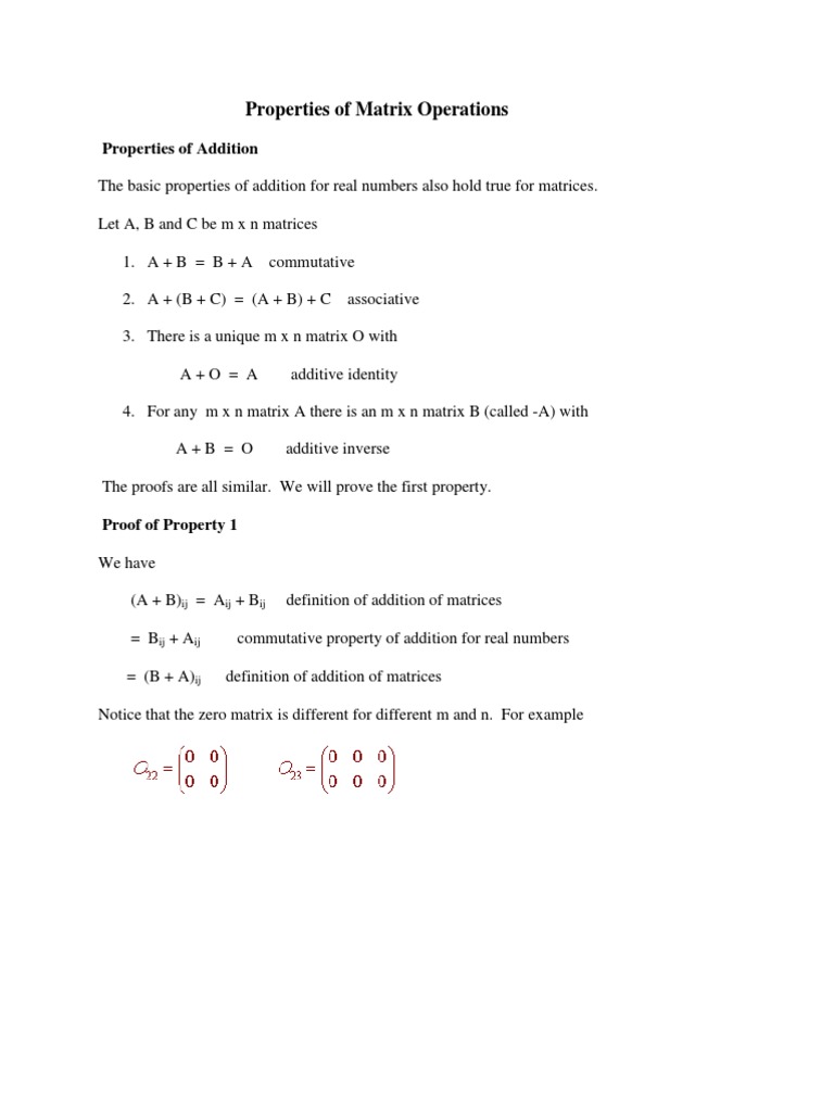Properties of Matrix Operations | PDF | Matrix (Mathematics ...