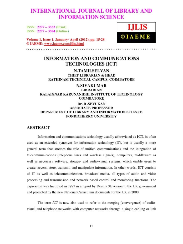 Information and Communications Technologies (Ict) | PDF | Computer ...