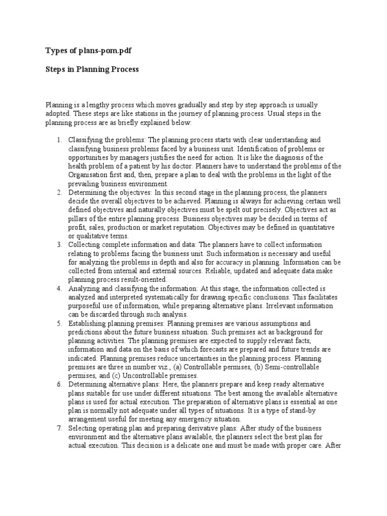Types of Plans-Pom - PDF Steps in Planning Process | Download Free PDF ...