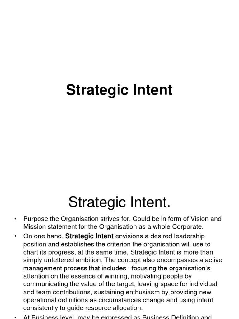 Strategic Intent | PDF | Strategic Management | Goal