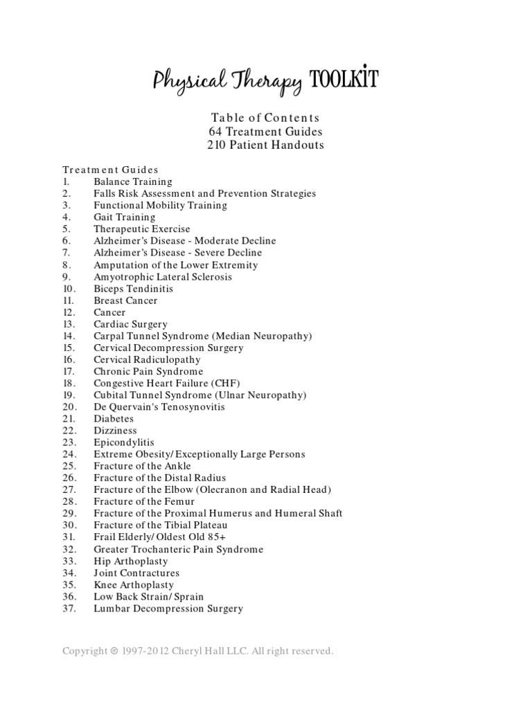 PT Toolkit Table of Contents | PDF | Shoulder | Elbow