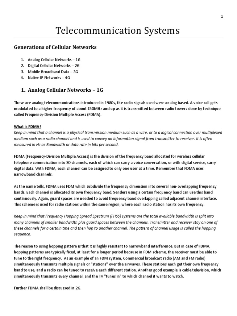 Telecommunication Systems: Generations of Cellular Networks | PDF ...
