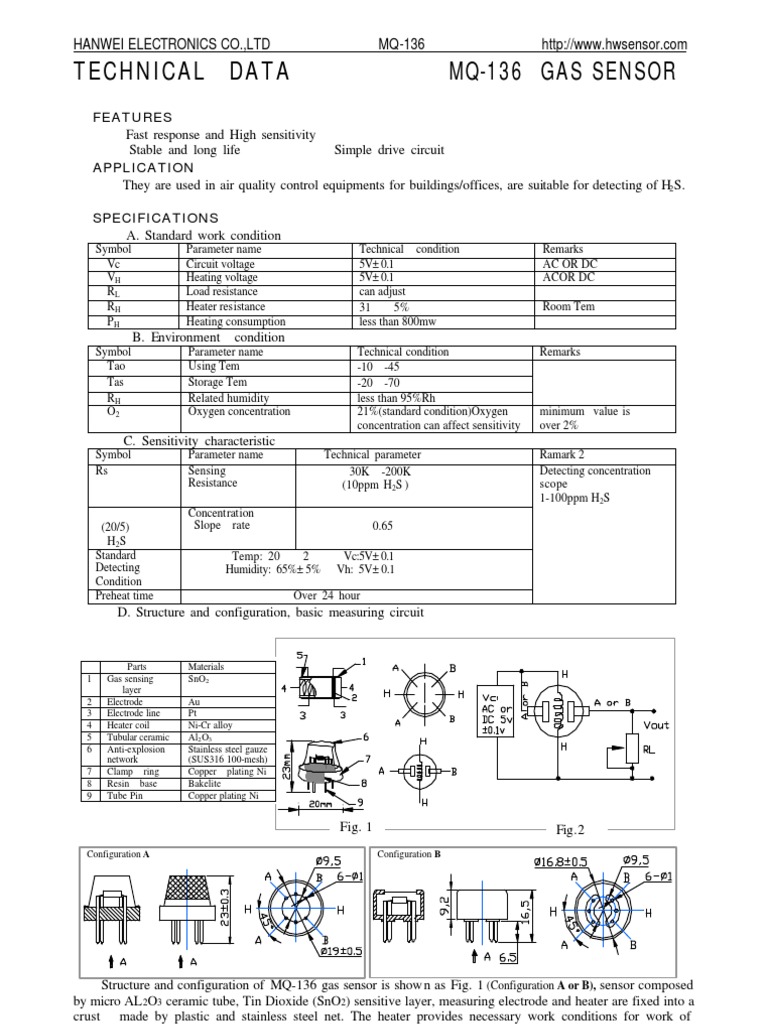 MQ 136 | PDF | Electrical Resistance And Conductance | Sensor