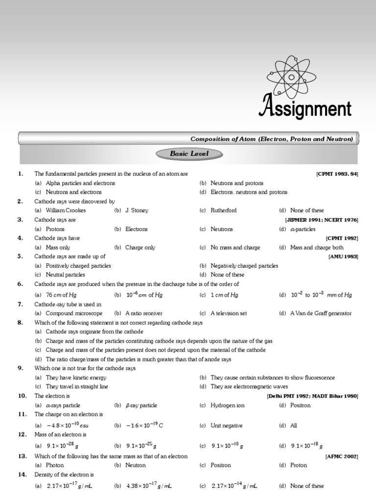 Atomic Structure Assignment | PDF | Proton | Atomic Nucleus