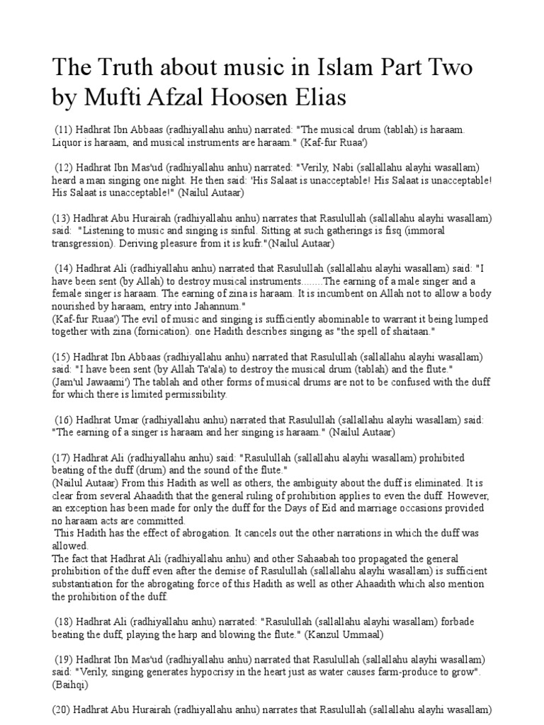 The Truth About Music in Islam Part Two by Mufti Afzal Hoosen Elias ...