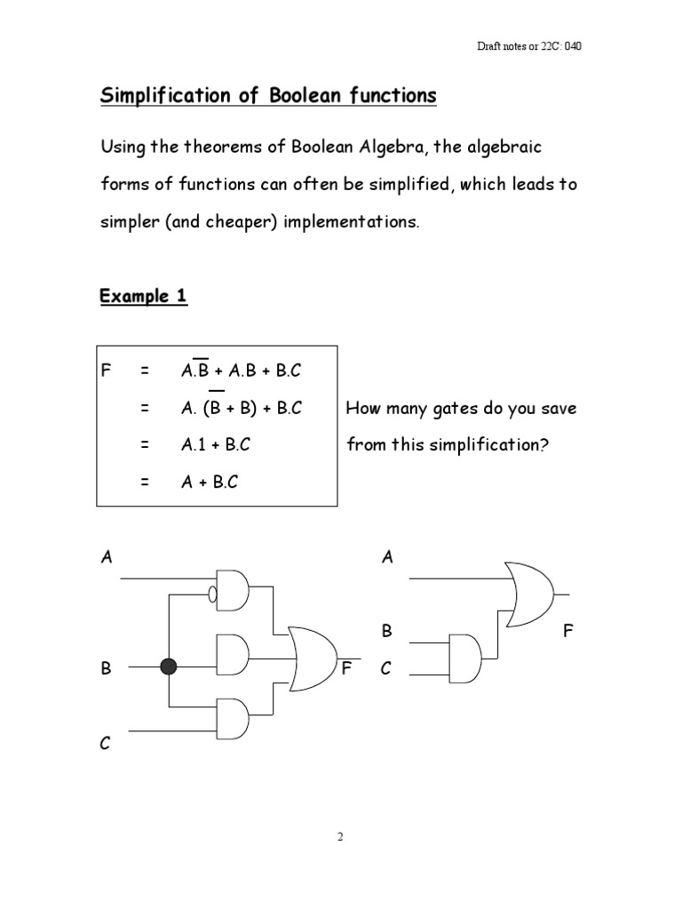 Simplification of Boolean Functions: Example 1 | PDF | Teaching Methods & Materials