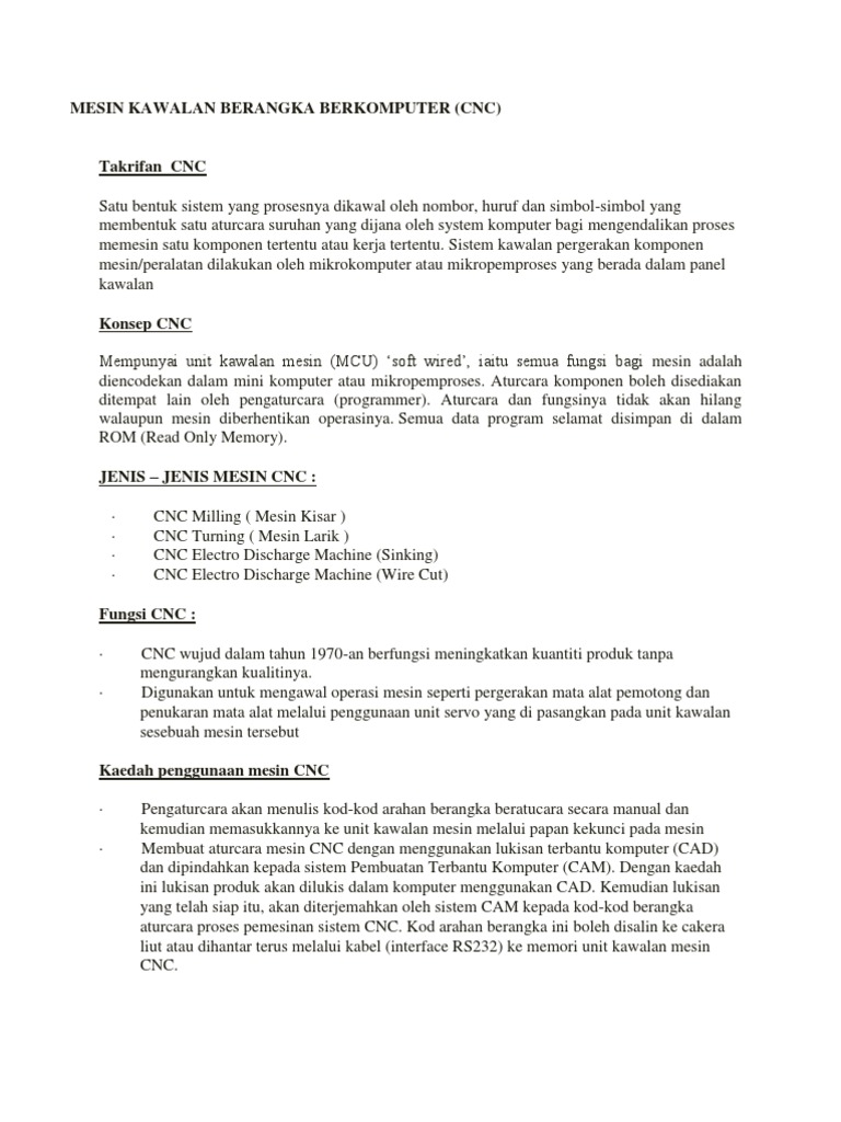 Mesin Kawalan CNC | PDF