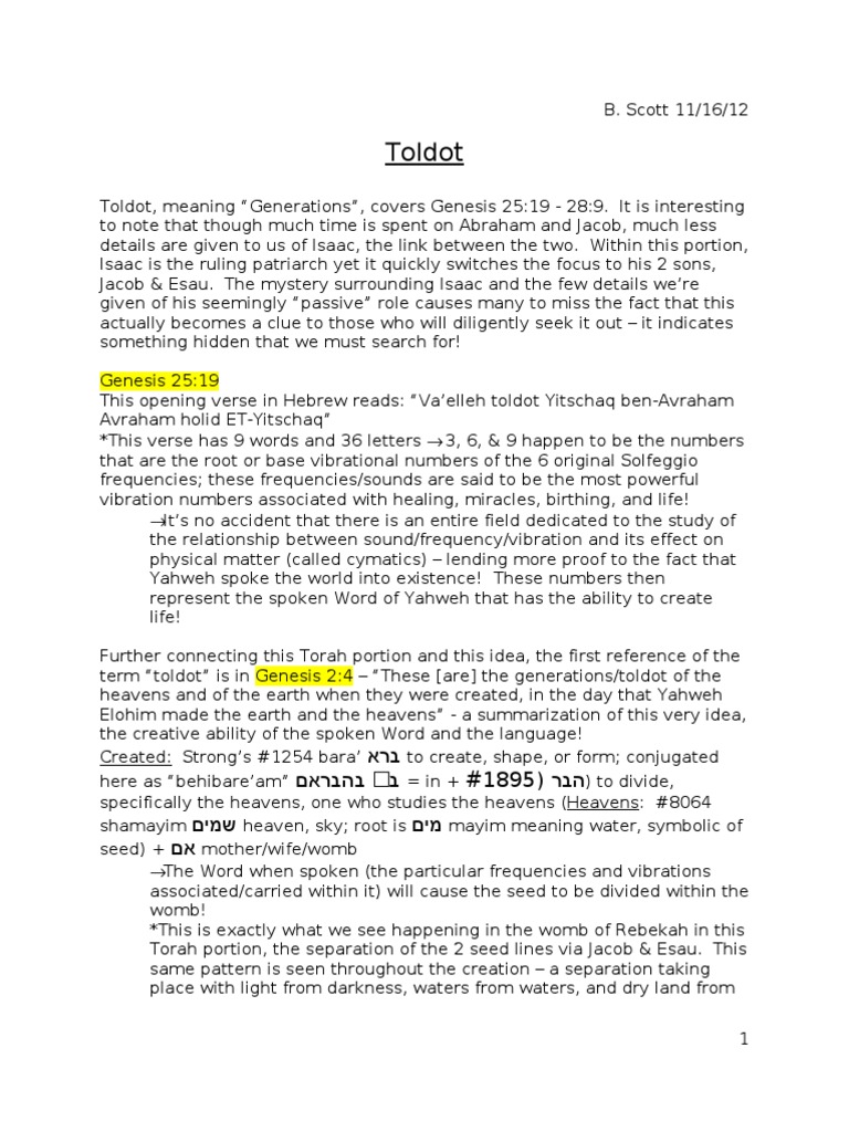 Toledot, תּוֹלְדֹת | PDF | Isaac | Book Of Genesis