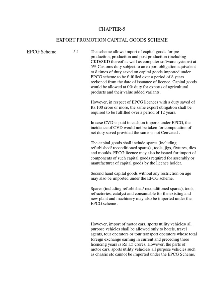 Chapter-5 Export Promotion Capital Goods Scheme EPCG Scheme | PDF ...