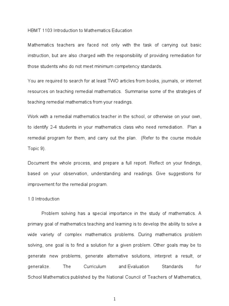 HBMT 1103 Introduction To Mathematics Education | PDF | Teachers | Curriculum