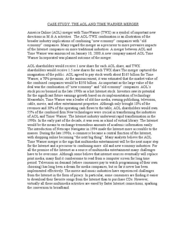 Case Merger of AOL and Time | PDF | Time Warner | Aol
