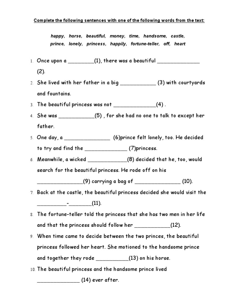 Beautiful Princess Sentence Completion | PDF