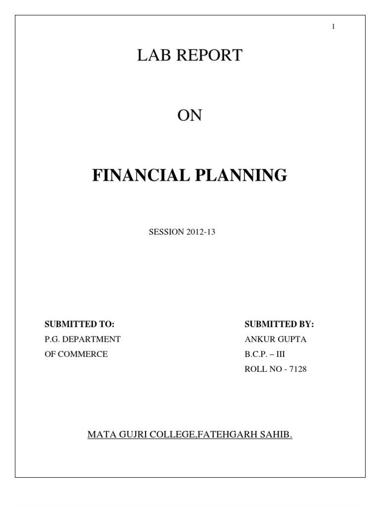 Financial Planning Lab Report 2012-13 | PDF | Capital (Economics ...