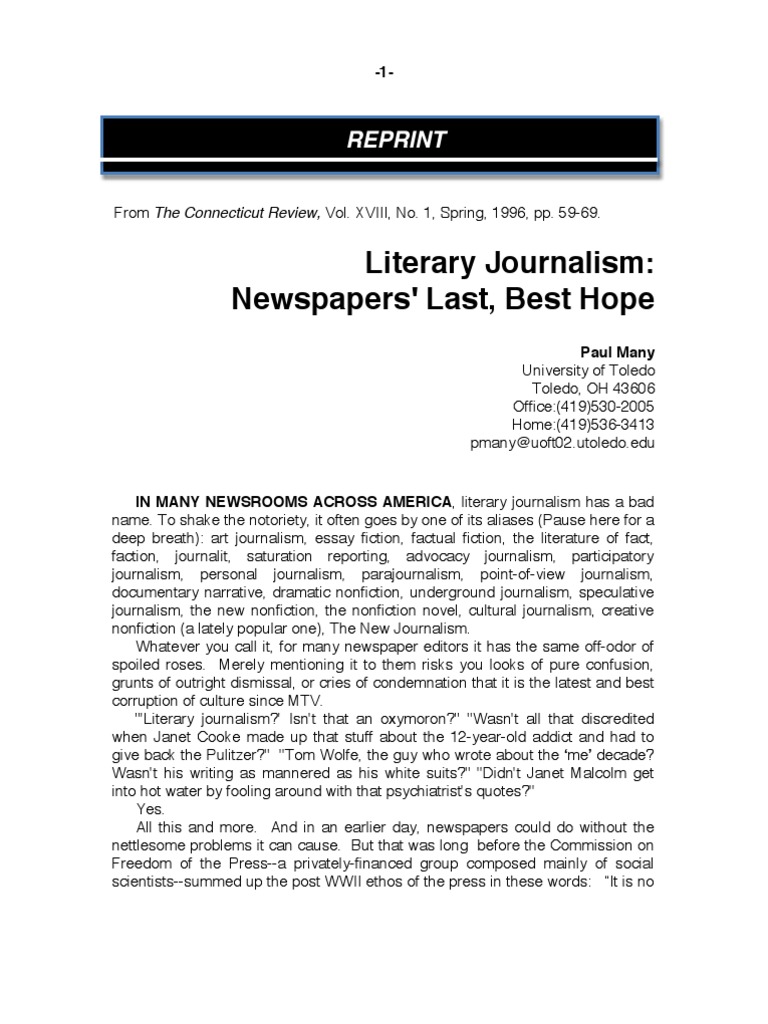 Literary Journalism: Newspapers' Last, Best Hope | PDF | Creative ...