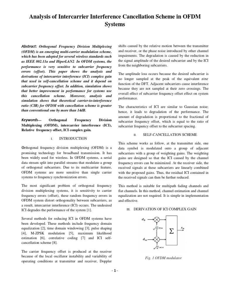 Analysis of Intercarrier Interference Cancellation Scheme in OFDM Systems | PDF | Orthogonal ...