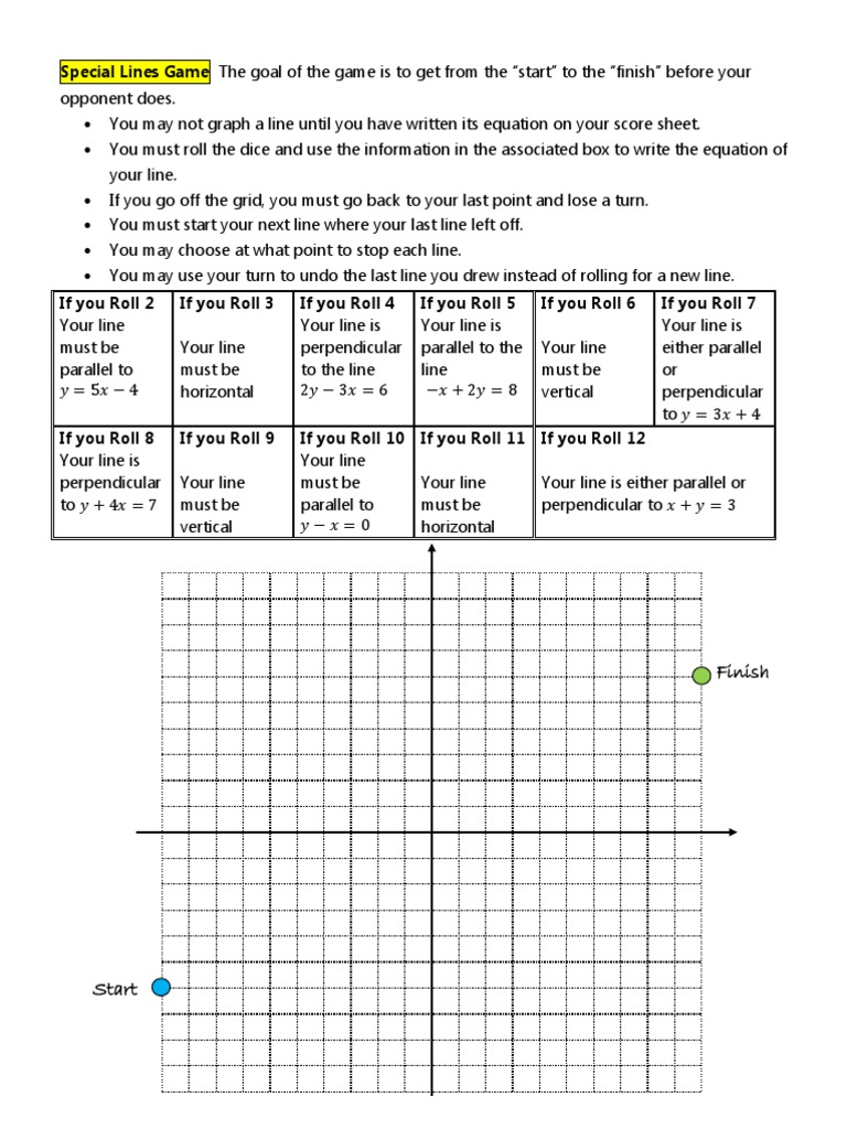 Special Lines Game Instructions | PDF | Equations | Geometry
