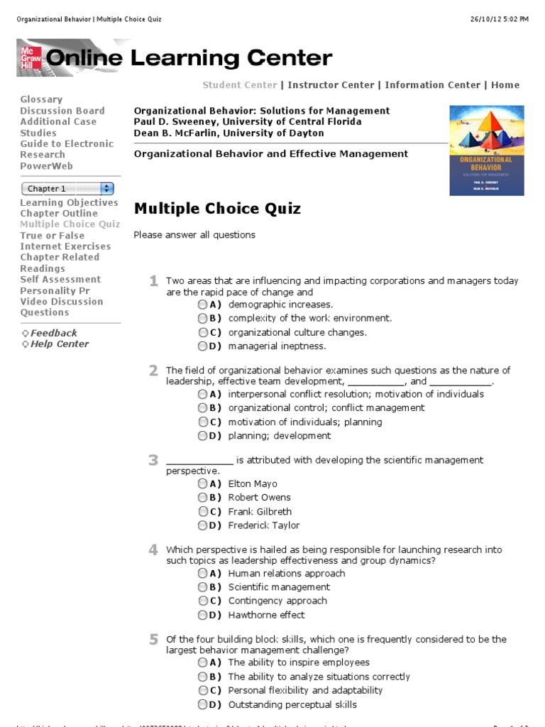 Organizational Behavior MCQ Quiz | PDF | Organizational Behavior ...