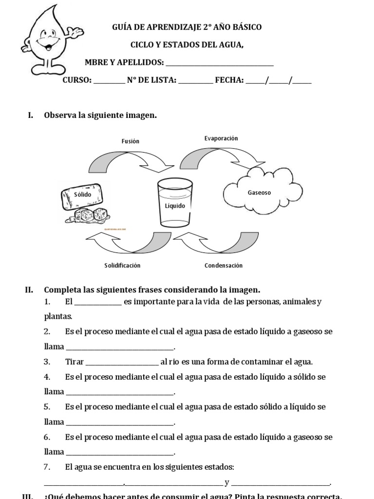 GUÍA DE APRENDIZAJE Ciclo y Estados Del Agua | PDF