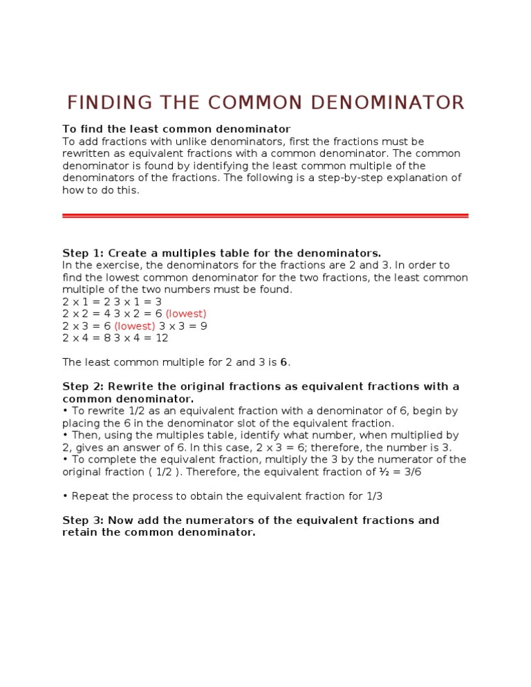 Finding The Common Denominator | PDF | Fraction (Mathematics ...