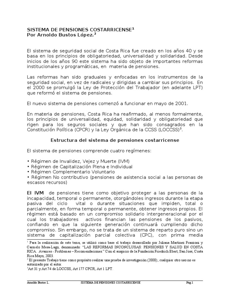 Sistema de Pensiones Costarricense2 | PDF | Costa Rica | Pensión