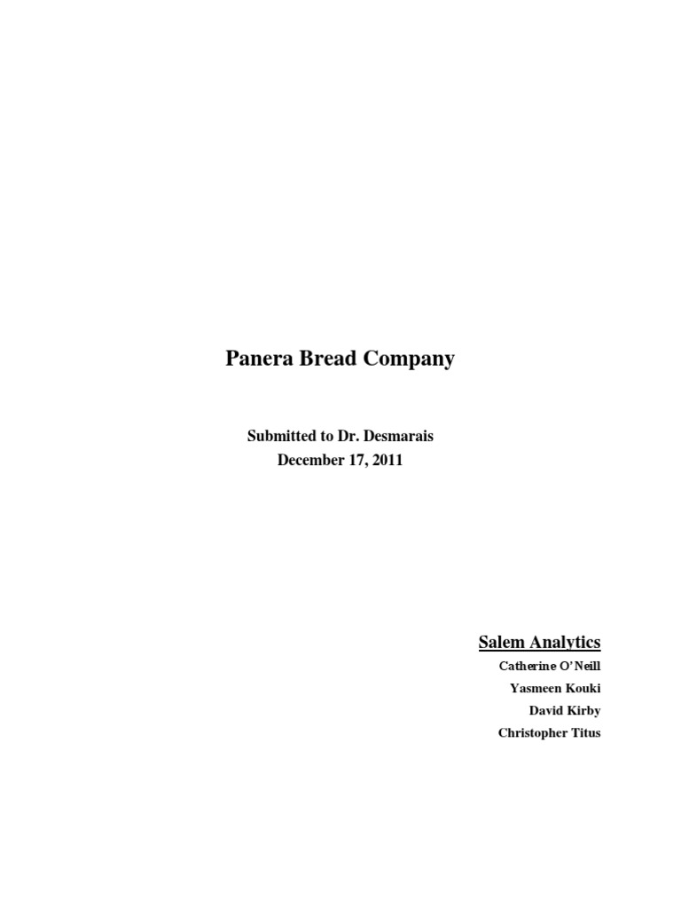 Salem Analytics Panera Bread Company Final Report | PDF | Franchising ...