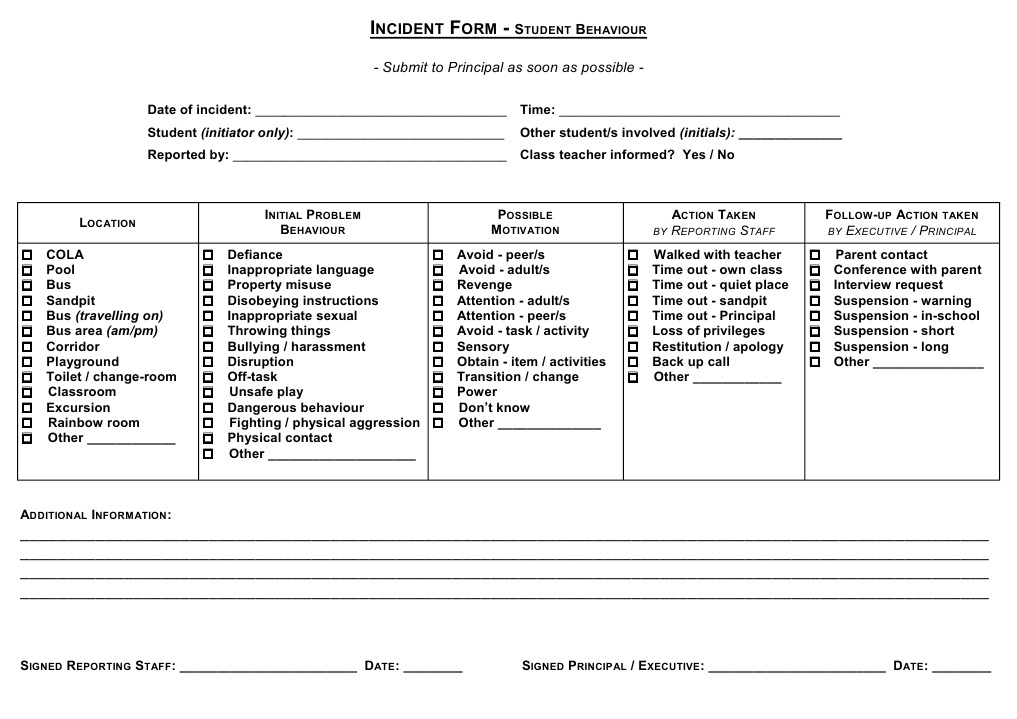 Student Behavior Incident Report Form | PDF | Classroom | Teachers