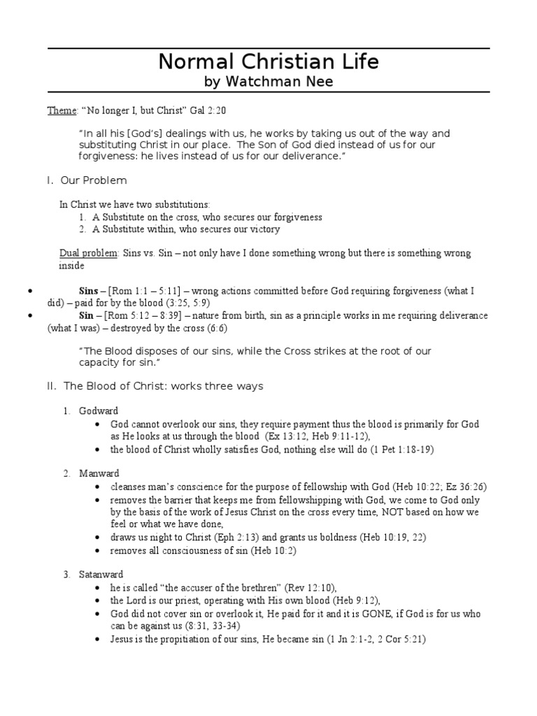 Normal Christian Life - Watchman Nee | PDF | Sin | Theism