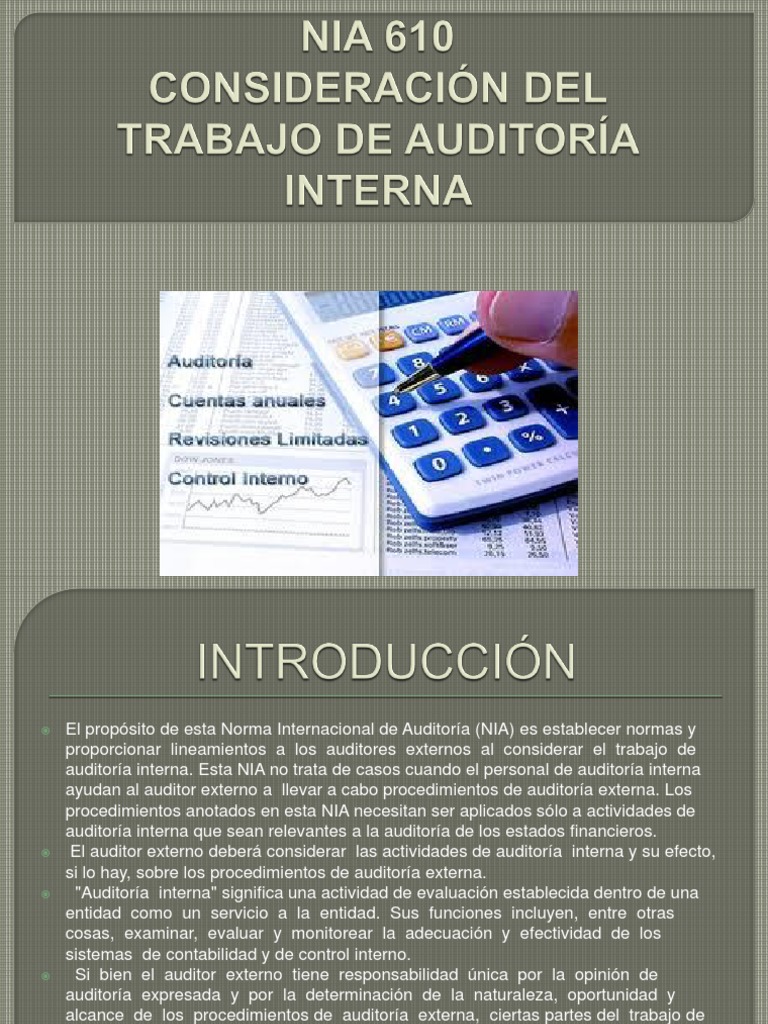 Nia 610 en Power Point | PDF | Auditoría financiera | Contralor