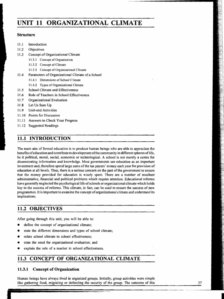 Organizational Climate | PDF | Goal | Teachers