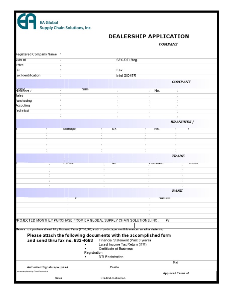 Dealership Application Form Template | PDF