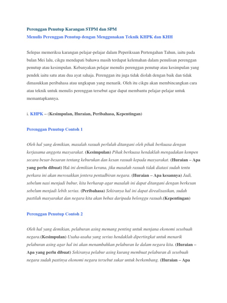 Perenggan Penutup Karangan STPM Dan SPM | PDF