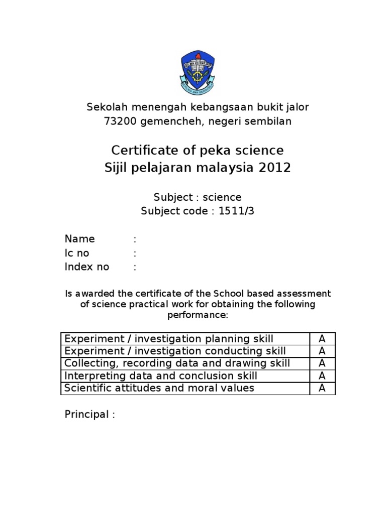 Contoh Sijil Peka Sains | PDF