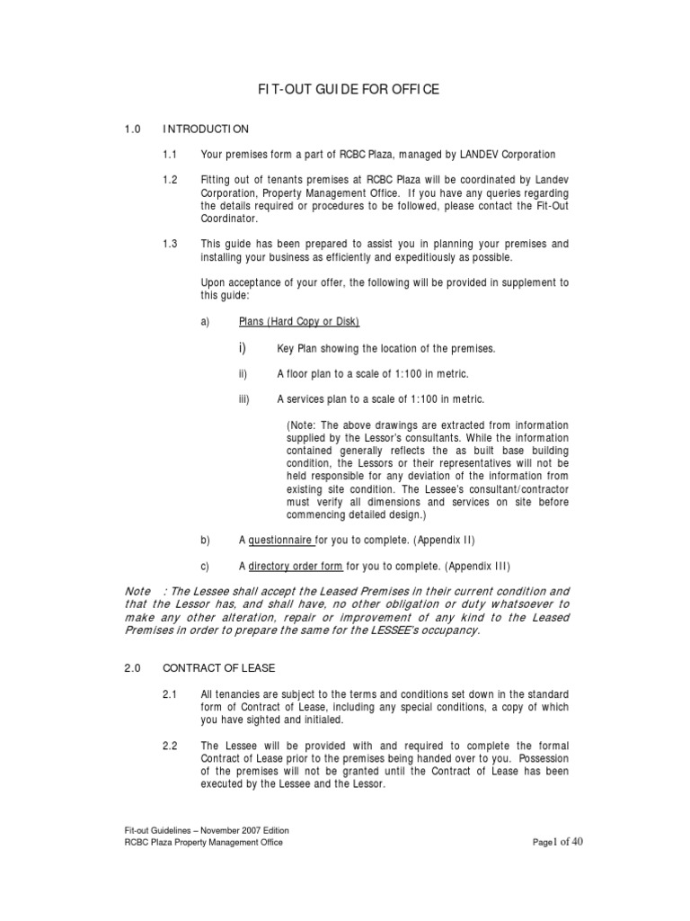 RCBC Plaza - Fit-Out Guide For Office | PDF | Duct (Flow) | Lease
