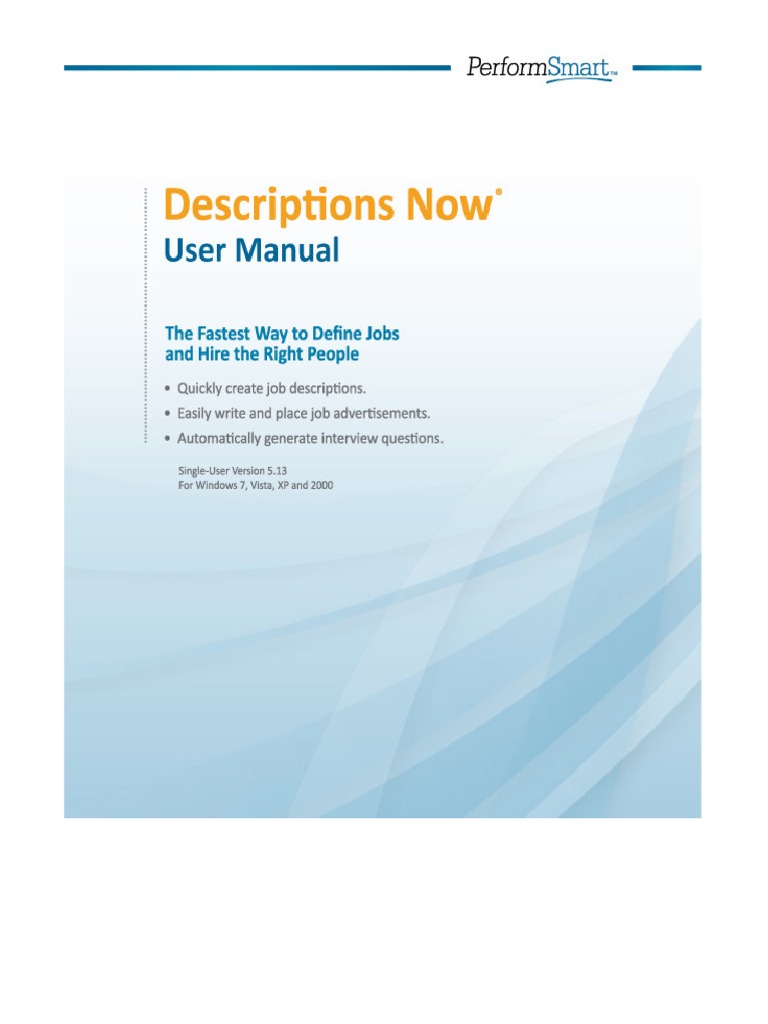 Descriptions Now Users Manual - PerformSmart | PDF | Computing | Software