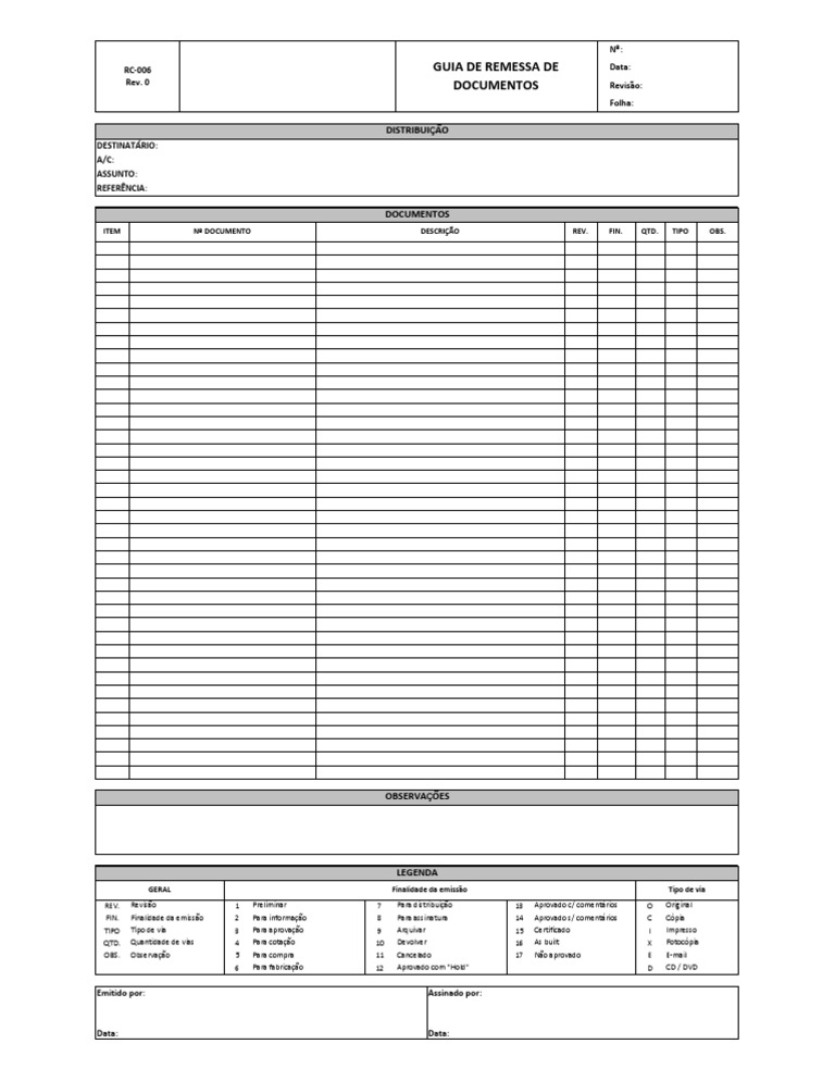 Cópia de Guia de Remessa de Documentos - GRD - MODELO