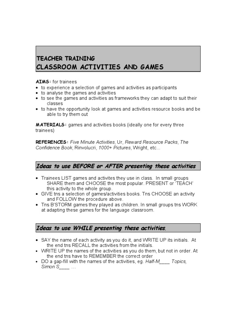 Secondary Activites and Games | PDF | Classroom | Teachers