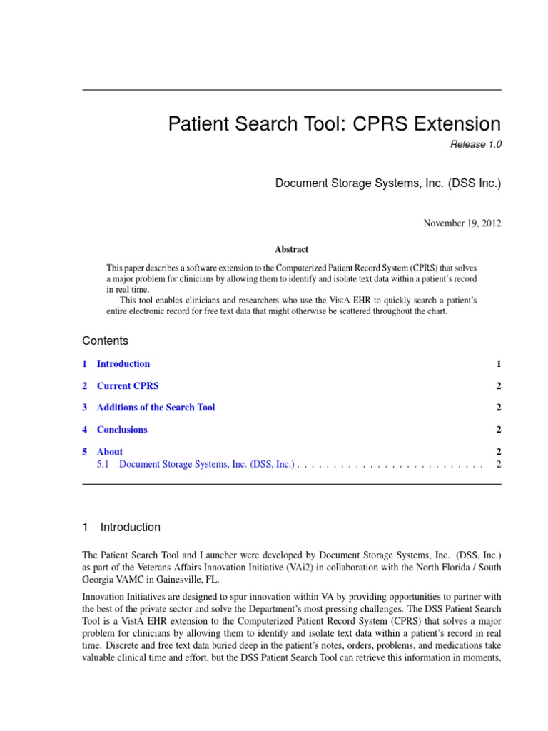 Patient Search Tool: CPRS Extension: Document Storage Systems, Inc ...