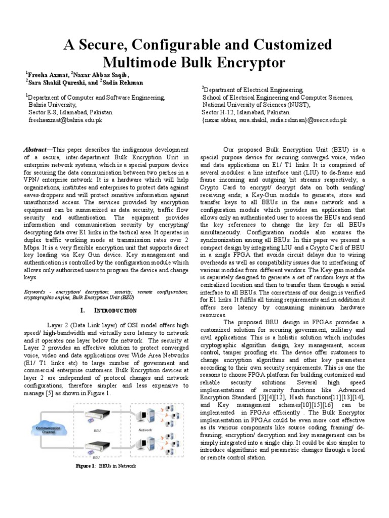 A Secure, Configurable and Customized Multimode Bulk Encryptor | PDF ...