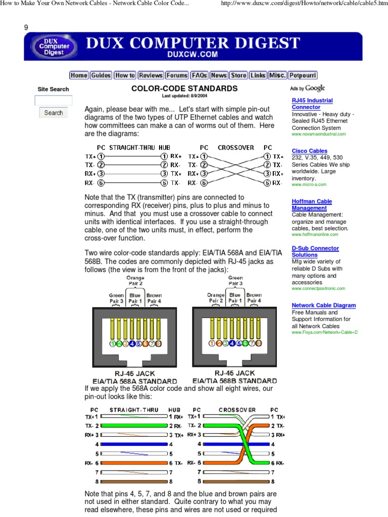 Network Cable Color Codes | PDF | Electrical Connector | Electronics