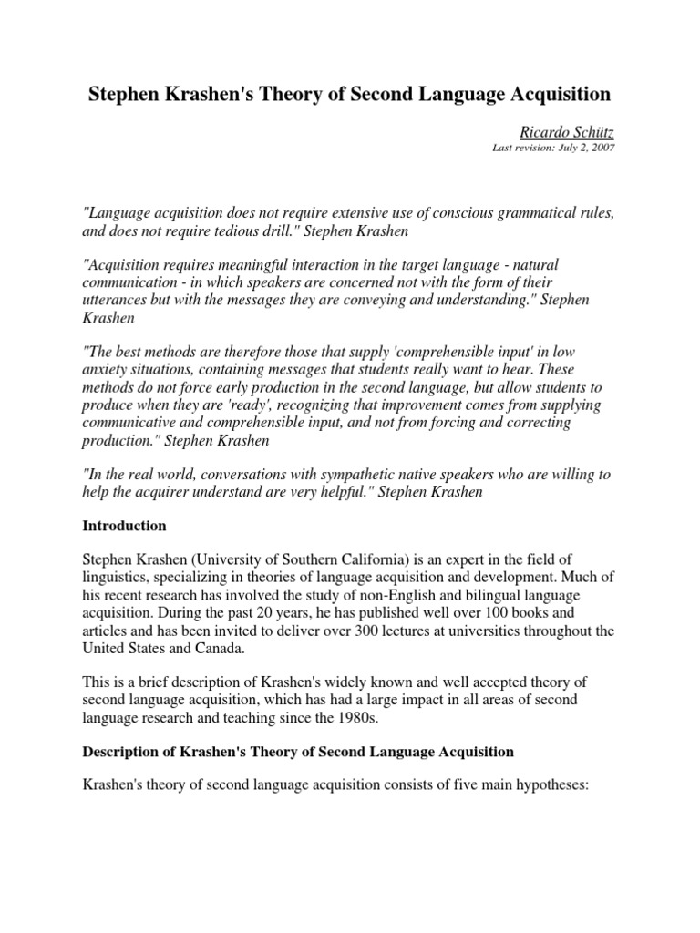 Stephen Krashen | PDF | Second Language | Second Language Acquisition