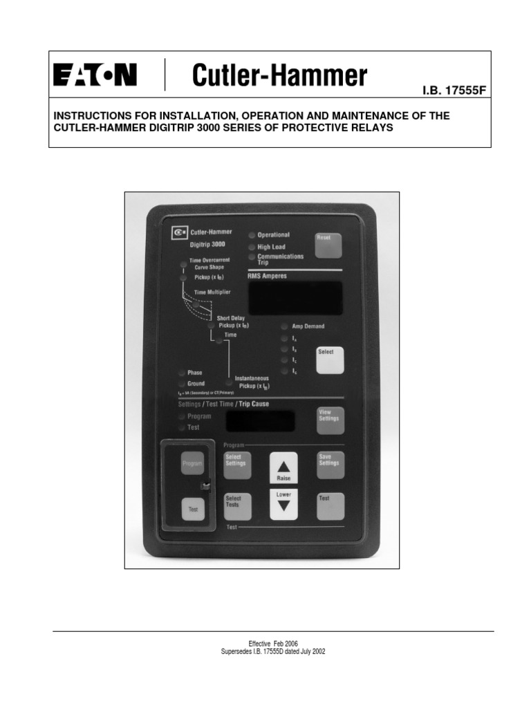 Cutler-Hammer Digitrip 3000 Series | PDF | Relay | Equipment