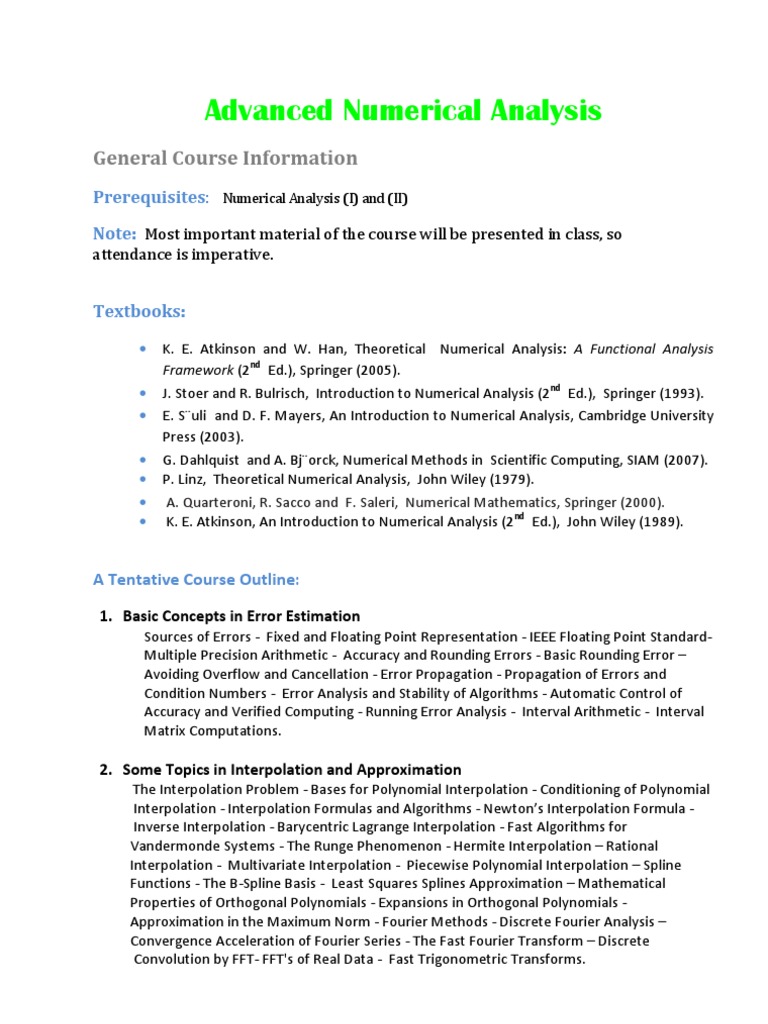 Advanced Numerical Analysis | PDF | Interpolation | Numerical Analysis Advanced Numerical Analysis | PDF | Interpolation | Numerical Analysis
